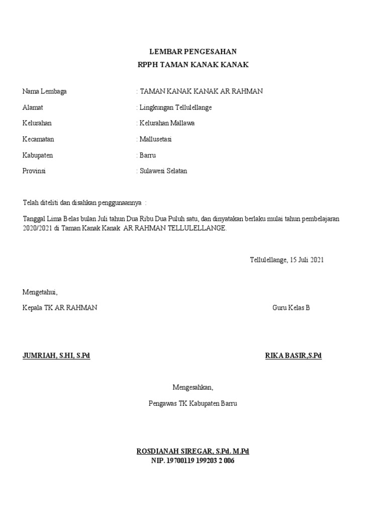 LEMBAR PENGESAHAN Perangkat Pembelajaran | PDF