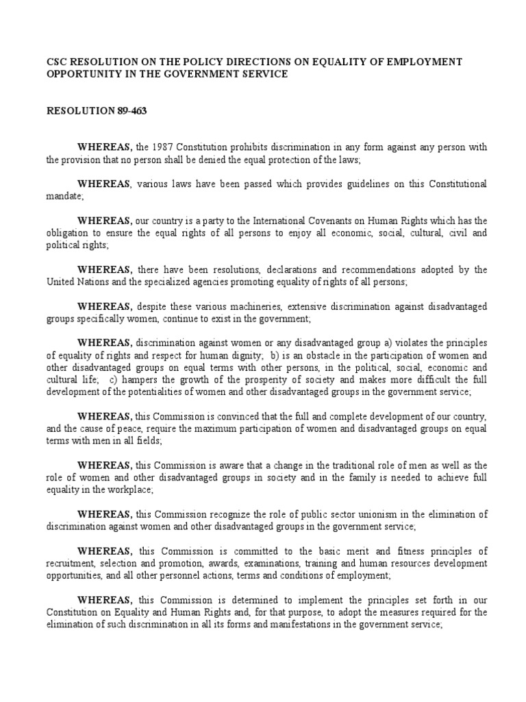 CSC Resolution 89 463 | PDF | Discrimination | Social Equality