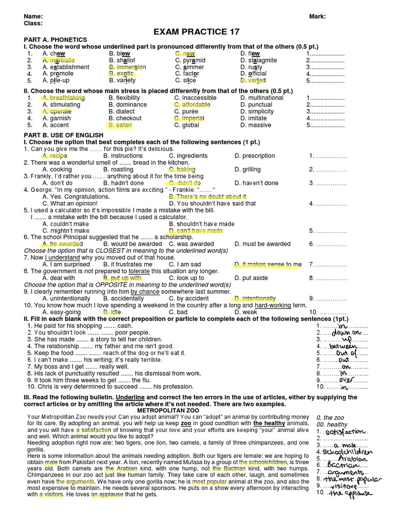 Bản sao của EXAM PRACTICE 17 | PDF | Chickpea | Camel