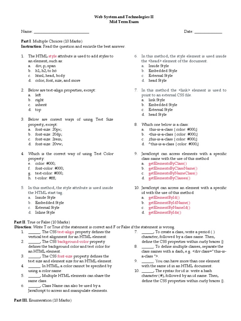 Web System and Technologies II - Midterm Exam | PDF | Html | Html Element