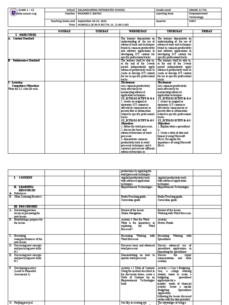 dll-EmTech Week 6 | PDF | Educational Technology | Spreadsheet