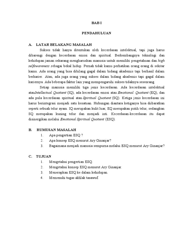 Makalah ESQ Kecerdasan Emosional Dan Spiritual | PDF