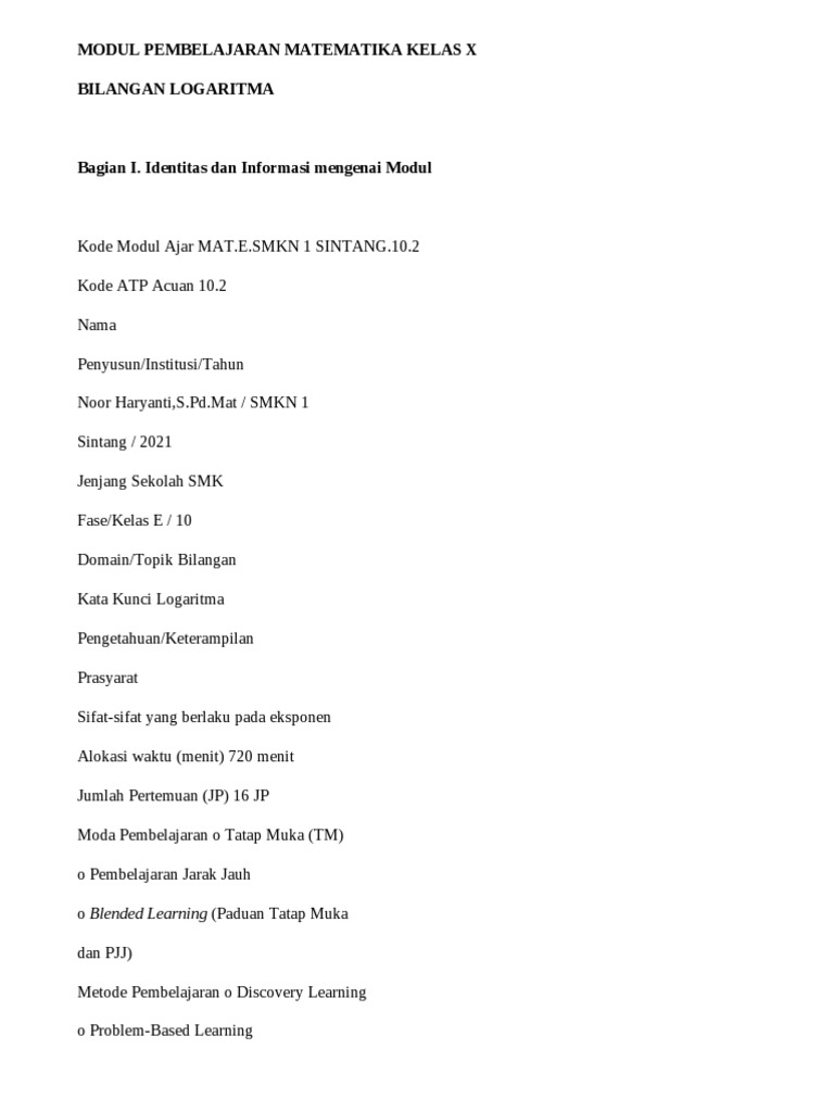 Modul Pembelajaran Matematika Kelas X | PDF