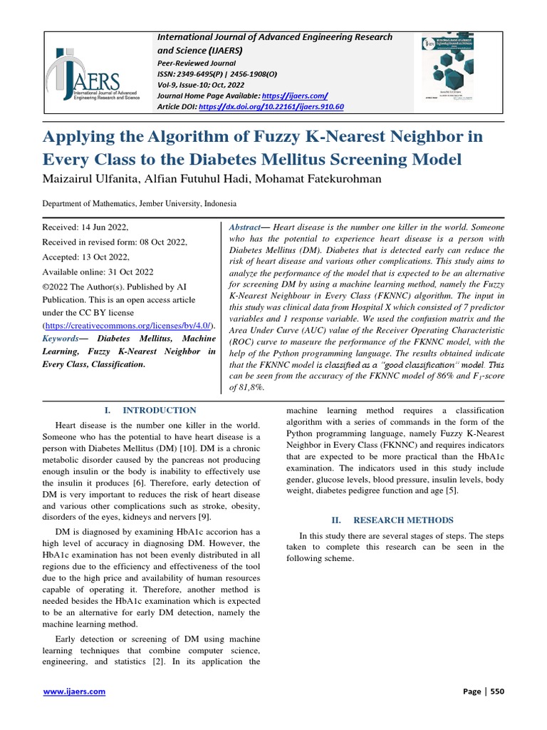 Applying The Algorithm Of Fuzzy K Nearest Neighbor In Every Class To