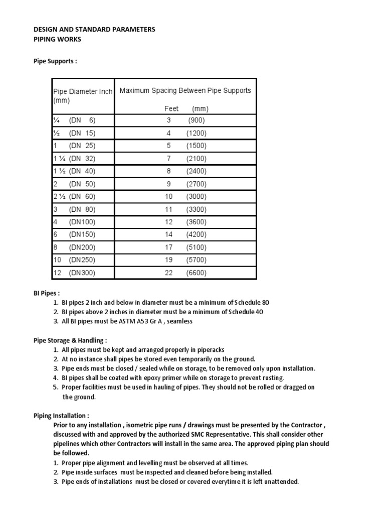 DESIGN & STANDARD PARAMETERS - PIPING WORKS (Uploaded) | PDF | Pipe ...
