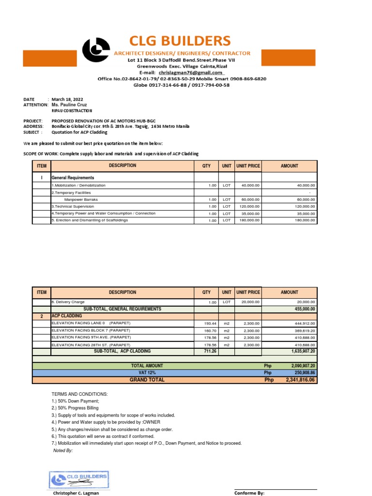 Quotation For Acp Cladding | PDF | Economies