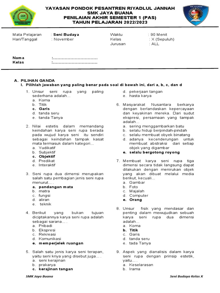 Soal SBK Kelas 10 | PDF