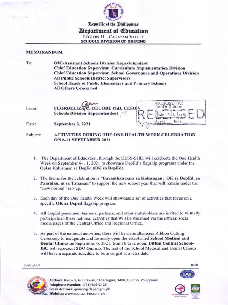 Activities During The One Health Week Celebration On 6 11 September ...