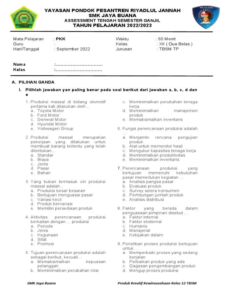 PKK Kelas 12 TBSM | PDF