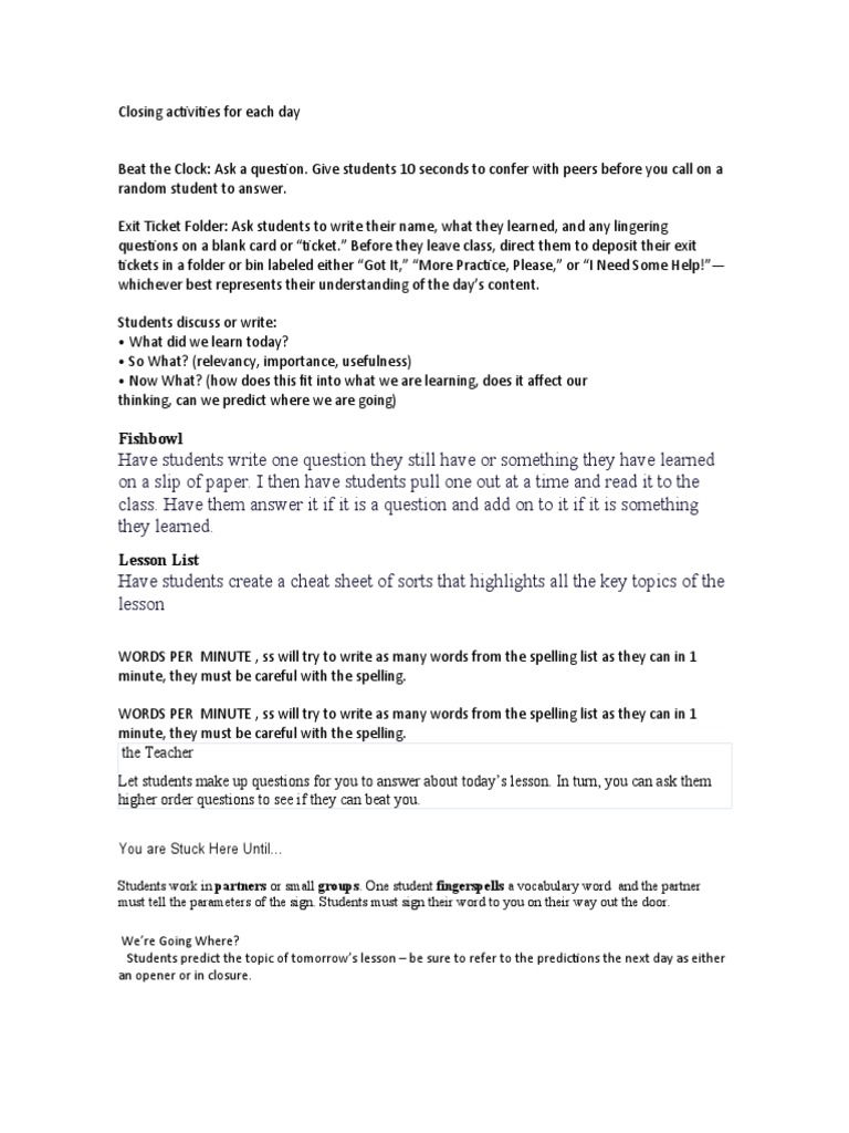 Closing Activities | PDF