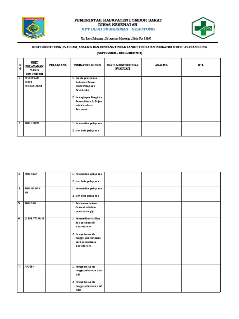 9.1.1.4 Bukti-Monitoring-Evaluasi-Analisa-Dan-Rtl-Indikator-Mutu-Yanis | PDF