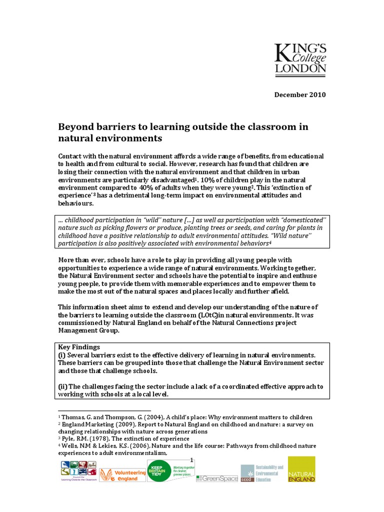 Beyond Barriers To Learning Outside The Classroom in | PDF