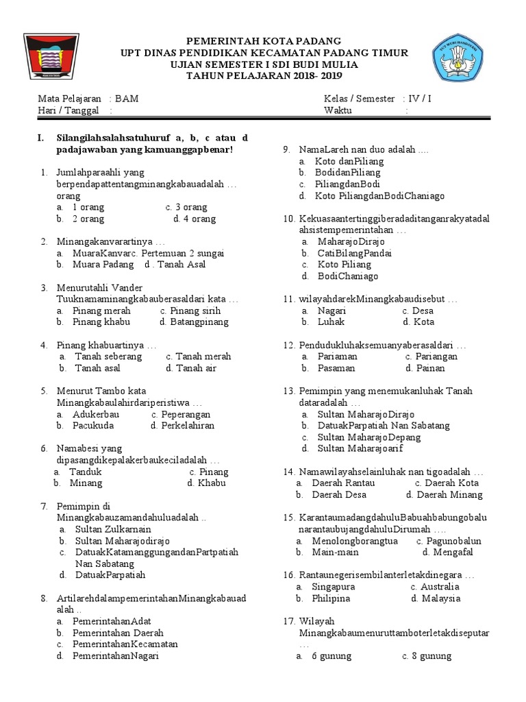 Soal Bam Kelas 4 Ok | PDF