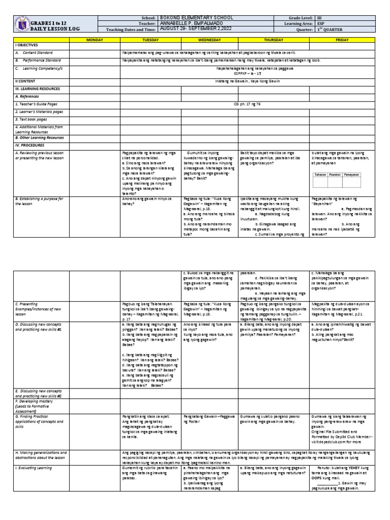 DLL - Esp 3 - Q1 - W2 | PDF