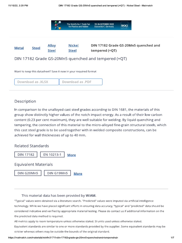 DIN 17182 Grade GS-20Mn5 Quenched and Tempered (+QT) | PDF