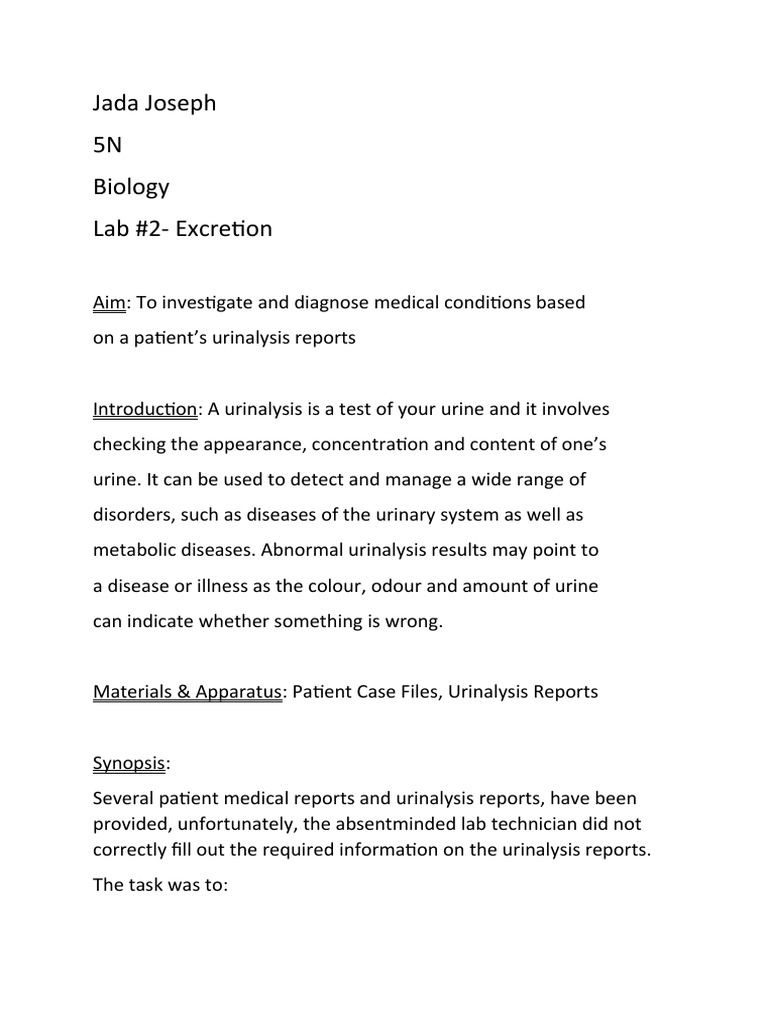 Biology - Excretion Lab | PDF | Medical Diagnosis | Kidney