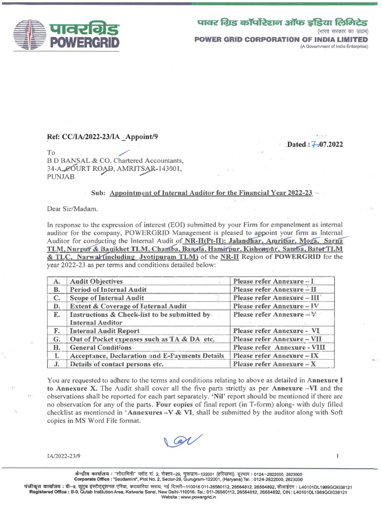 Appointment Letter B D Bansal & Co. | PDF