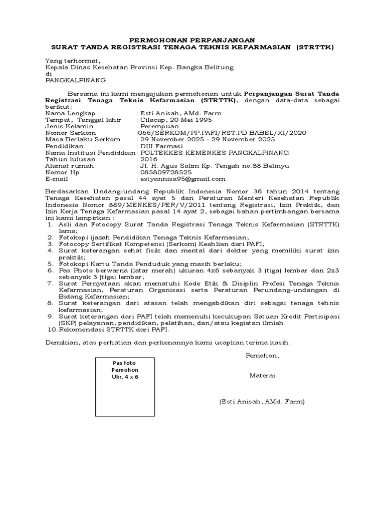 Perpanjangan STRTTK Lama | PDF