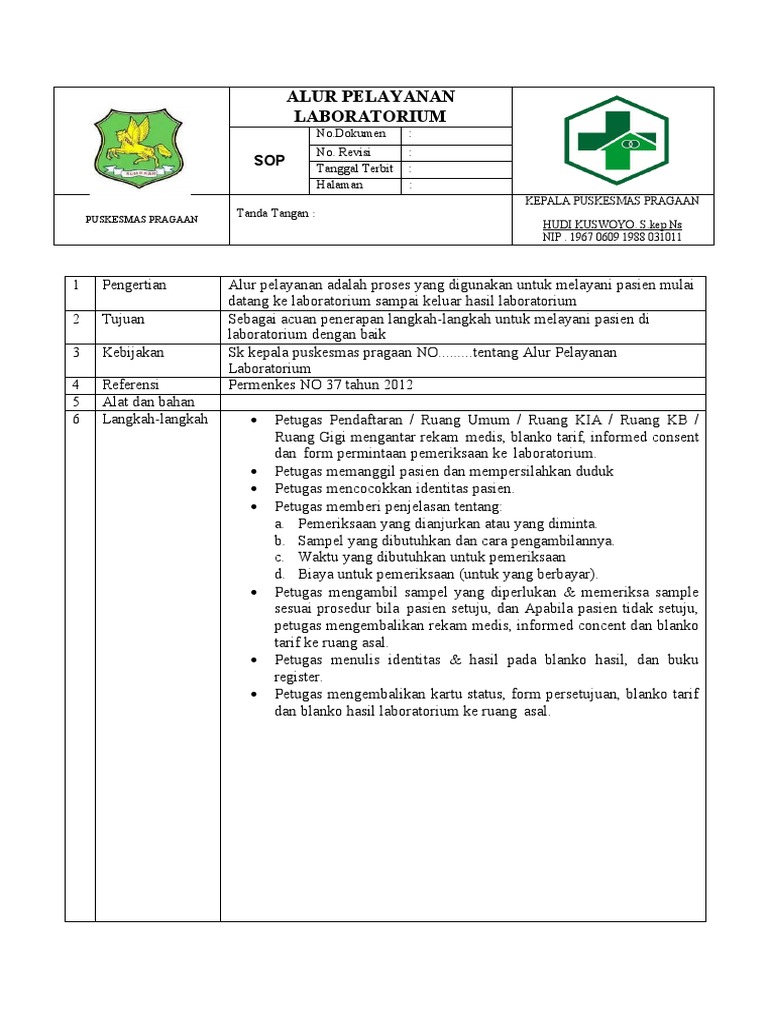 Sop Alur Pelayanan Laboratorium | PDF