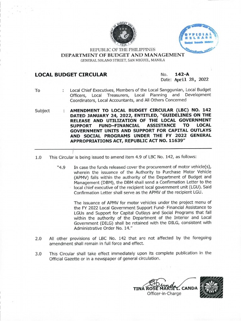 Local Budget Circular: Department OF Budget AND Management | PDF