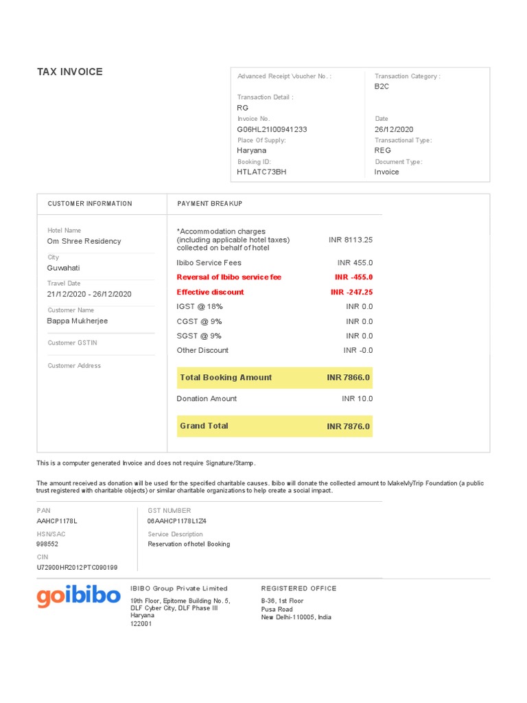 Guwahati Hotel Bill | PDF