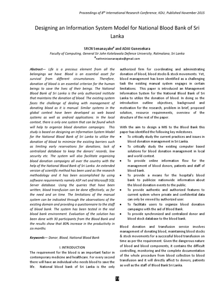 Information System Model for Sri Lanka Blood Bank | PDF | Blood ...