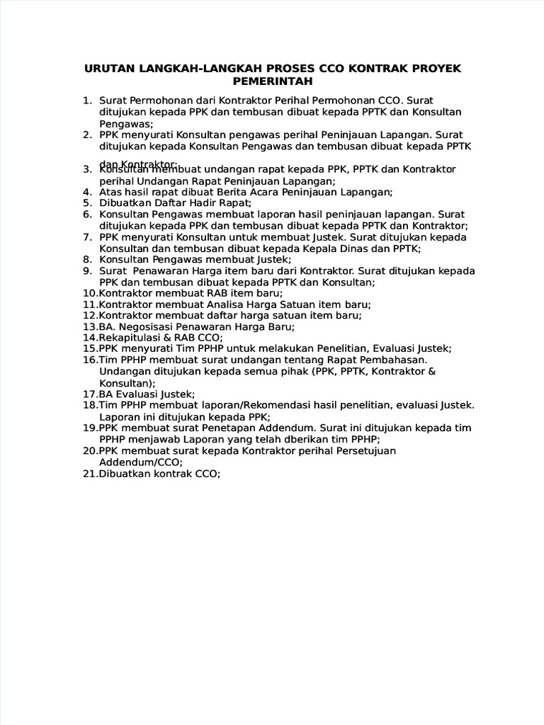 Urutan Langkah-Langkah Proses Cco Kontrak Proyek | PDF
