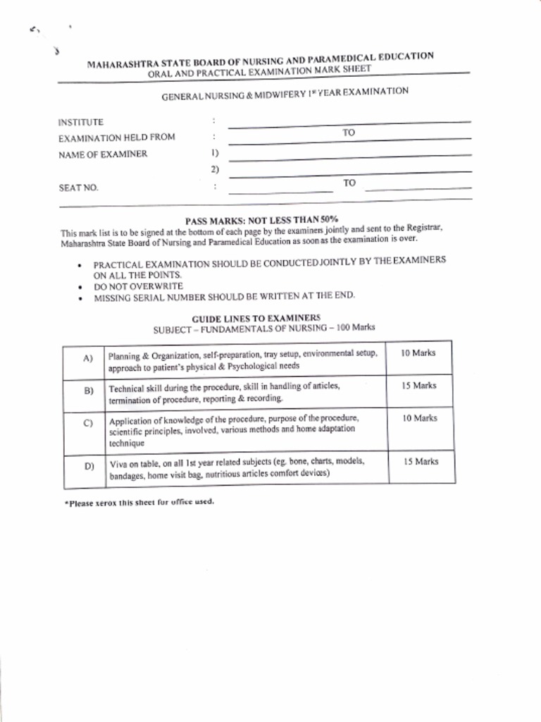 GNM Oral Practical Examination Sheet | PDF