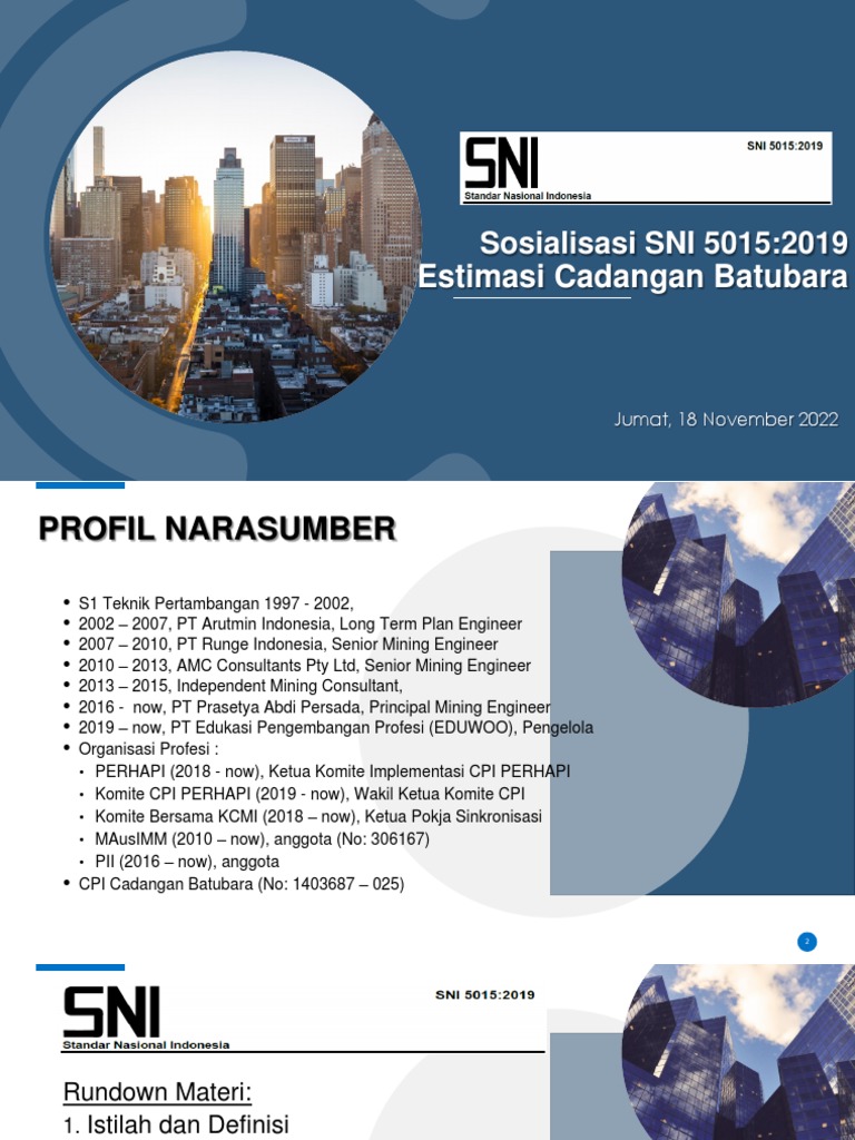 Sosialisasi SNI 5015 2019 - Estimasi & Pelaporan Cadangan - Dwi Prasetya | PDF