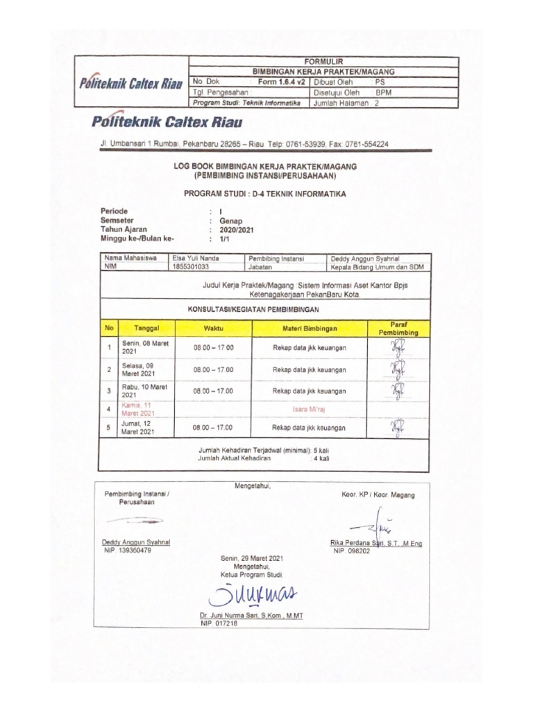 Logbook Laporan Kerja Praktik | PDF