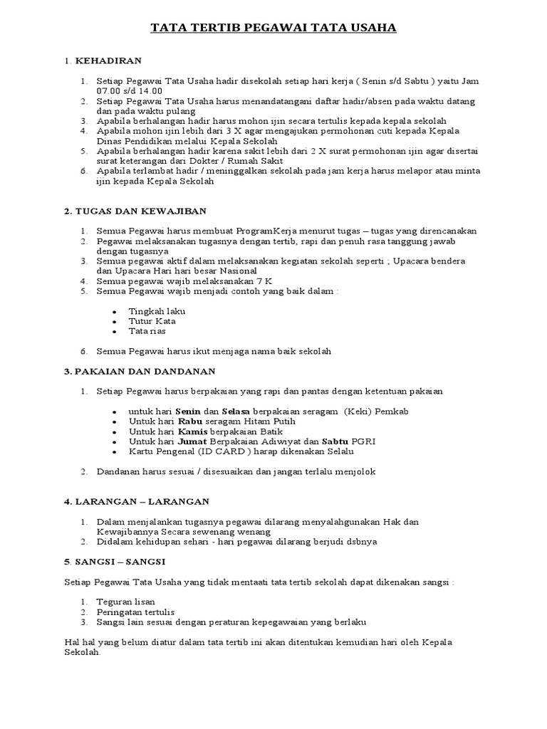 Contoh Tata Tertib Pegawai Tata Usaha | PDF