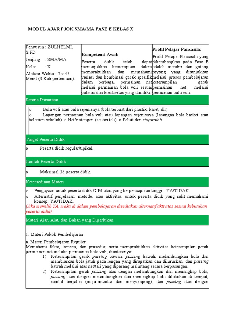 Modul Ajar Pjok Sma | PDF