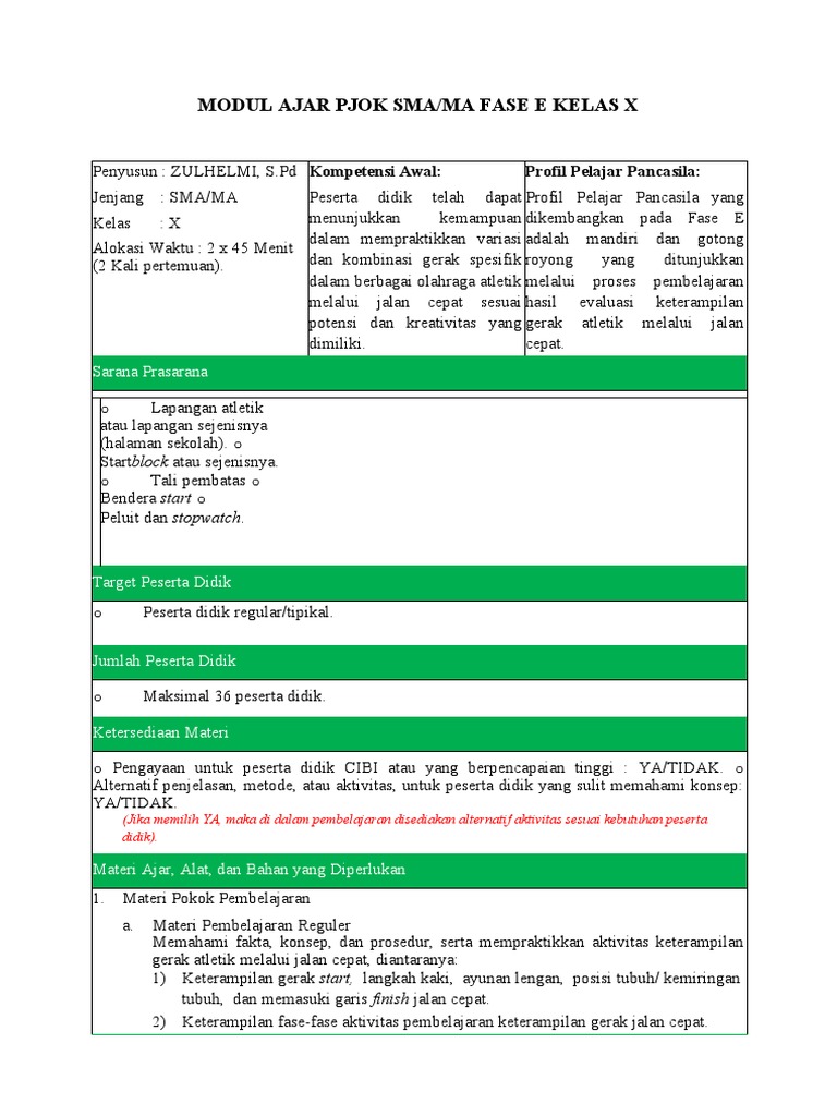 Modul Ajar Pjok Sm3 | PDF