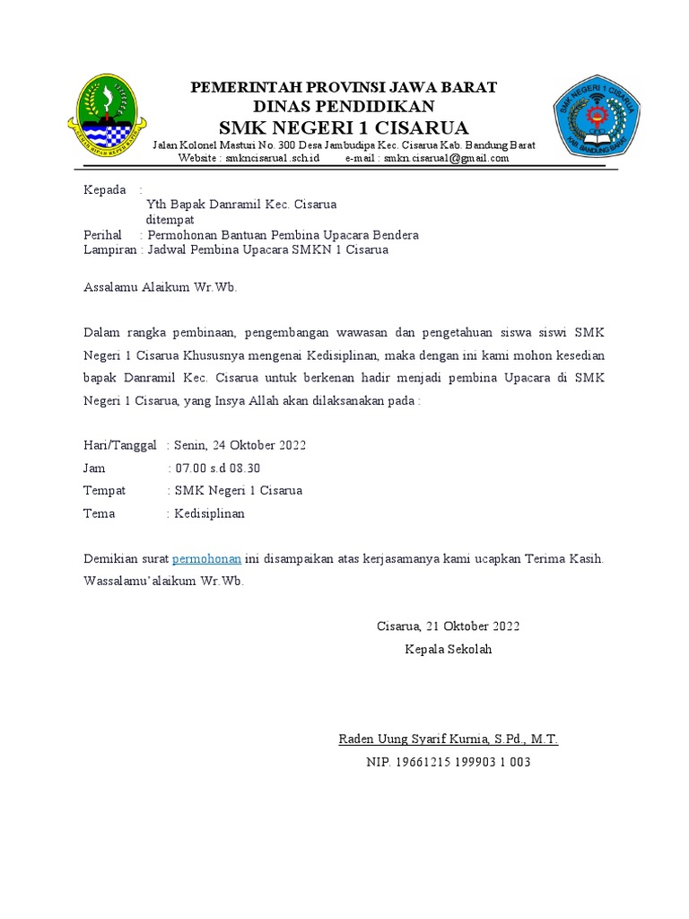 Surat Permohonan Pembina Upacara | PDF
