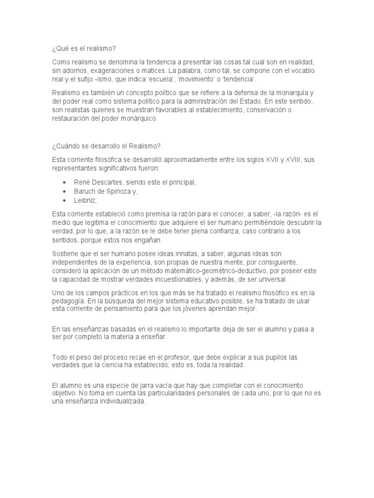Qué Es El Realismo | PDF | Realismo filosófico | Razón