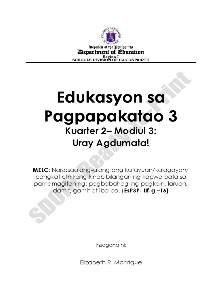 ESP 3 Q2 Week5 6 Mod3 MELC03 EsP3P IIf G 16 Manrique - Edited11.4.21 | PDF