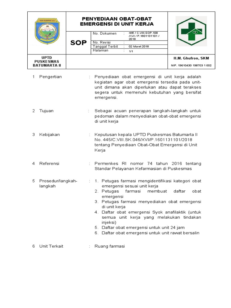 Standarisasi Penyediaan Obat Emergensi Di Unit Kerja Pdf
