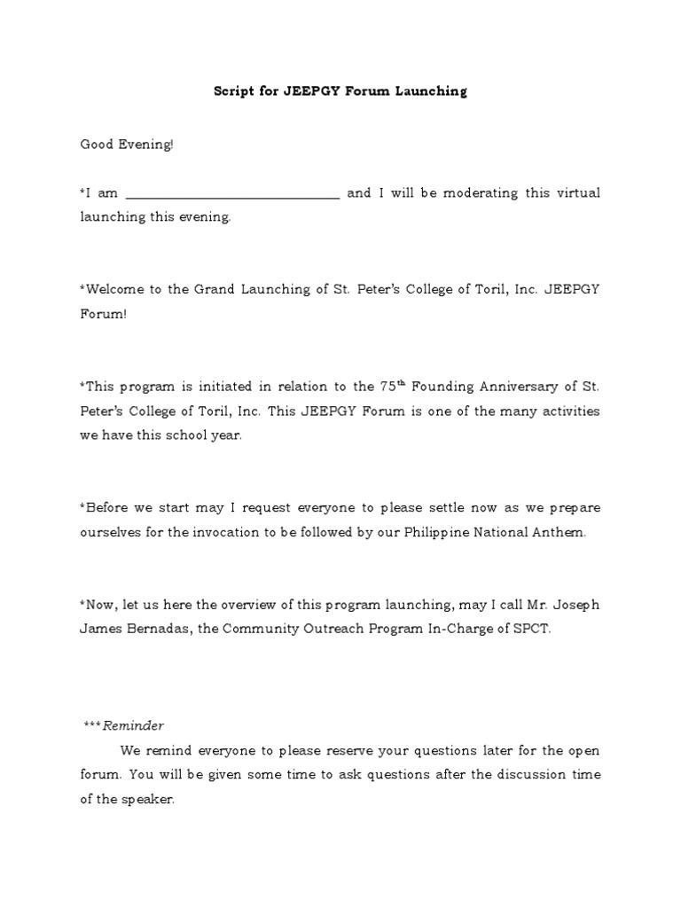 Script For JEEPGY Forum Launching | PDF