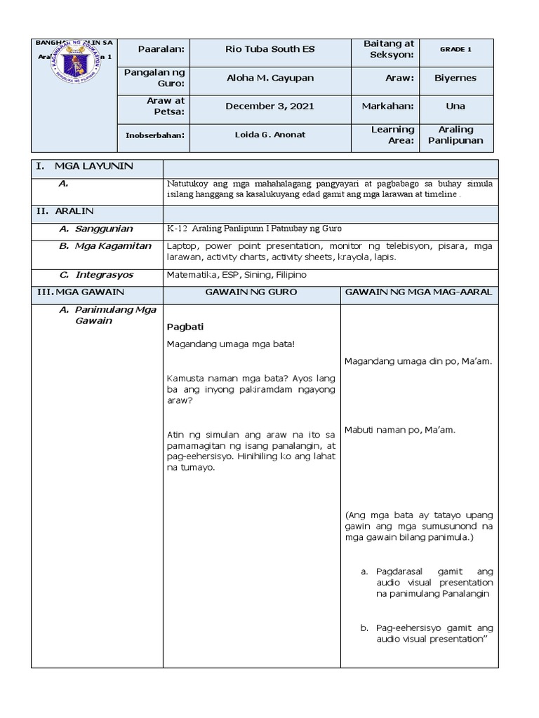 Lesson Plan Sa AP1 Cot | PDF