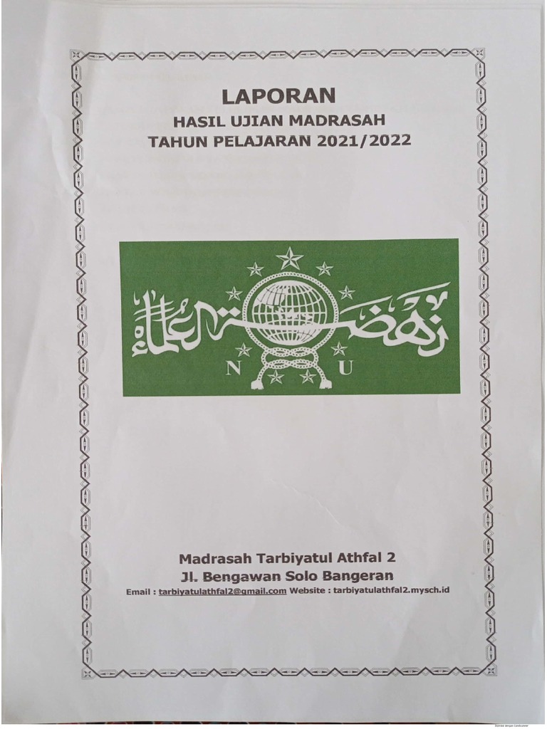 Laporan Hasil Ujian Madrasah Mi Tarbiyatul Athfal 2 Bangeran | PDF