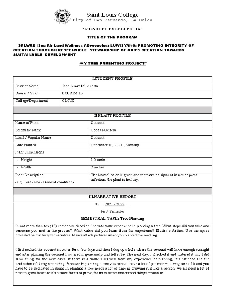 Tree Parenting Experience Report | PDF | Coconut | Botany