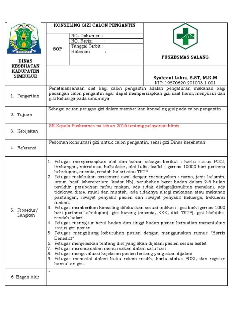 Sop Konseling Catin Gizi | PDF