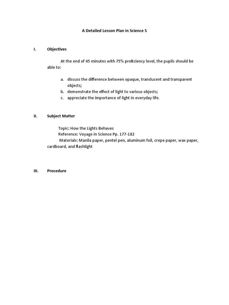 A Detailed Lesson Plan in Science 5 | PDF