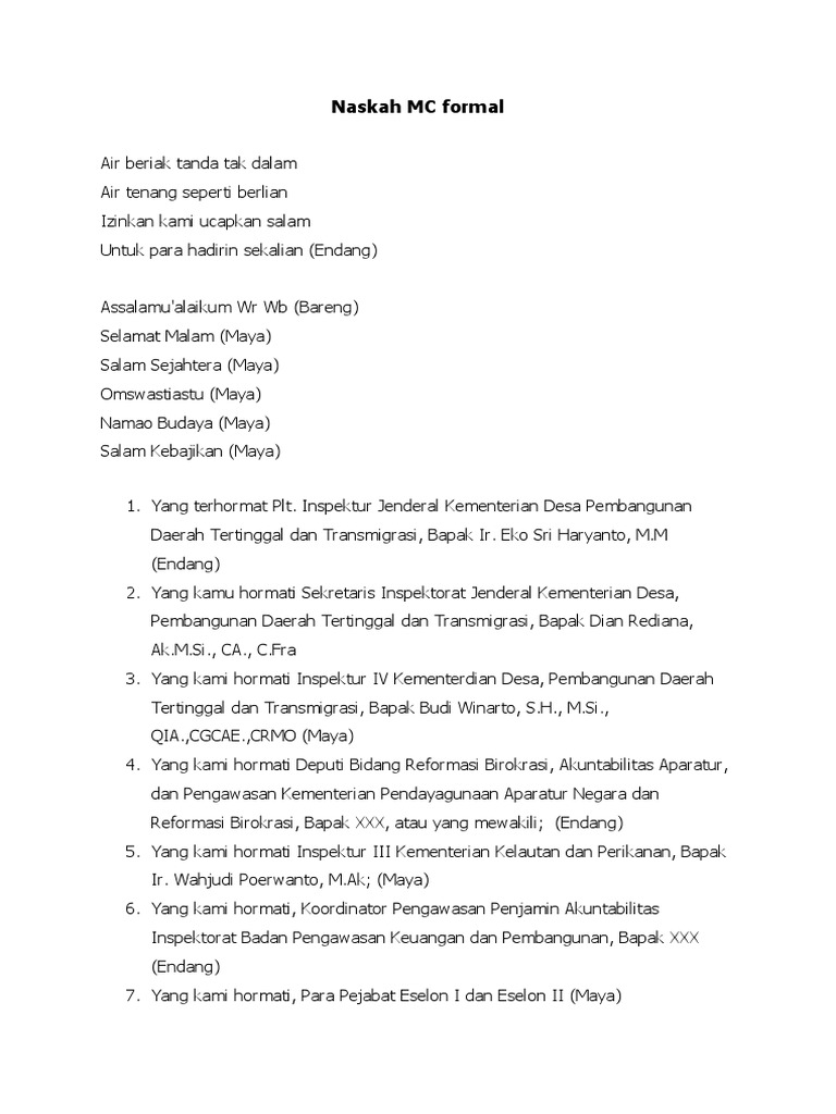 Naskah MC Formal | PDF | Perjalanan | Sains & Matematika