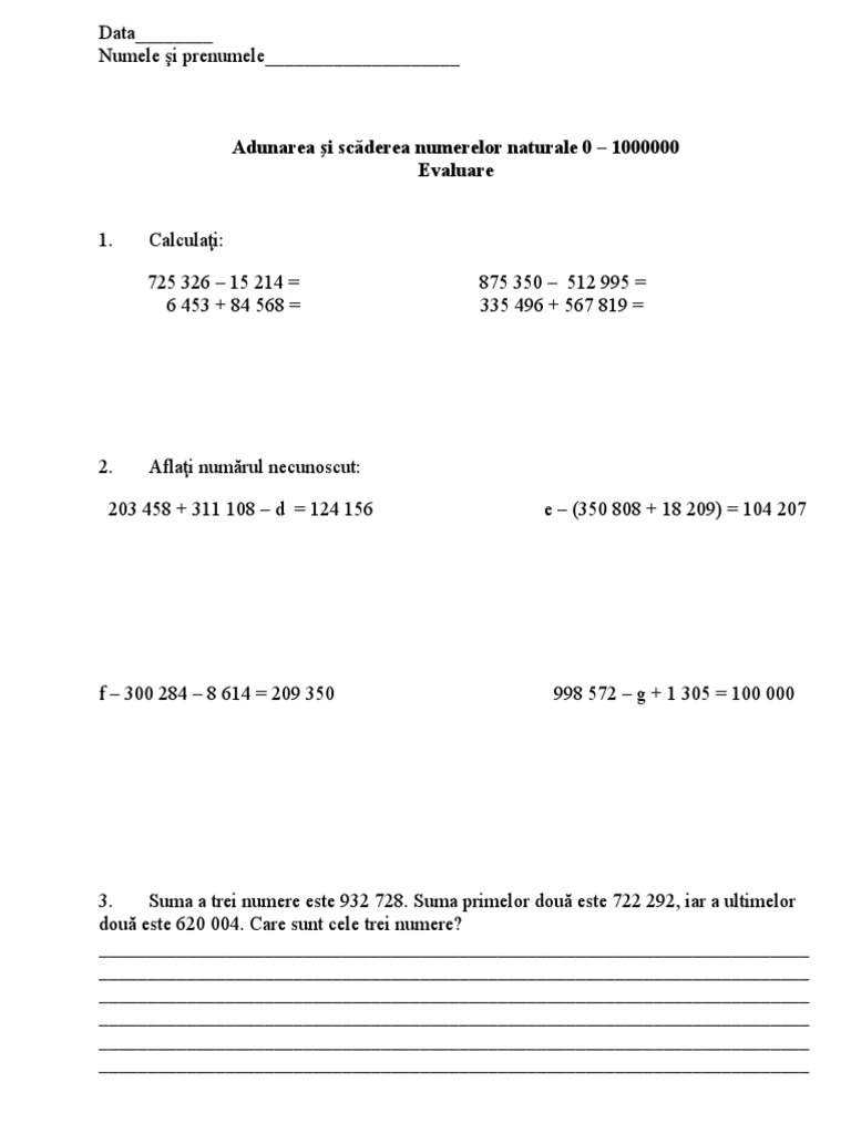 Evaluare Adunarea Si Scaderea 01000000 | PDF