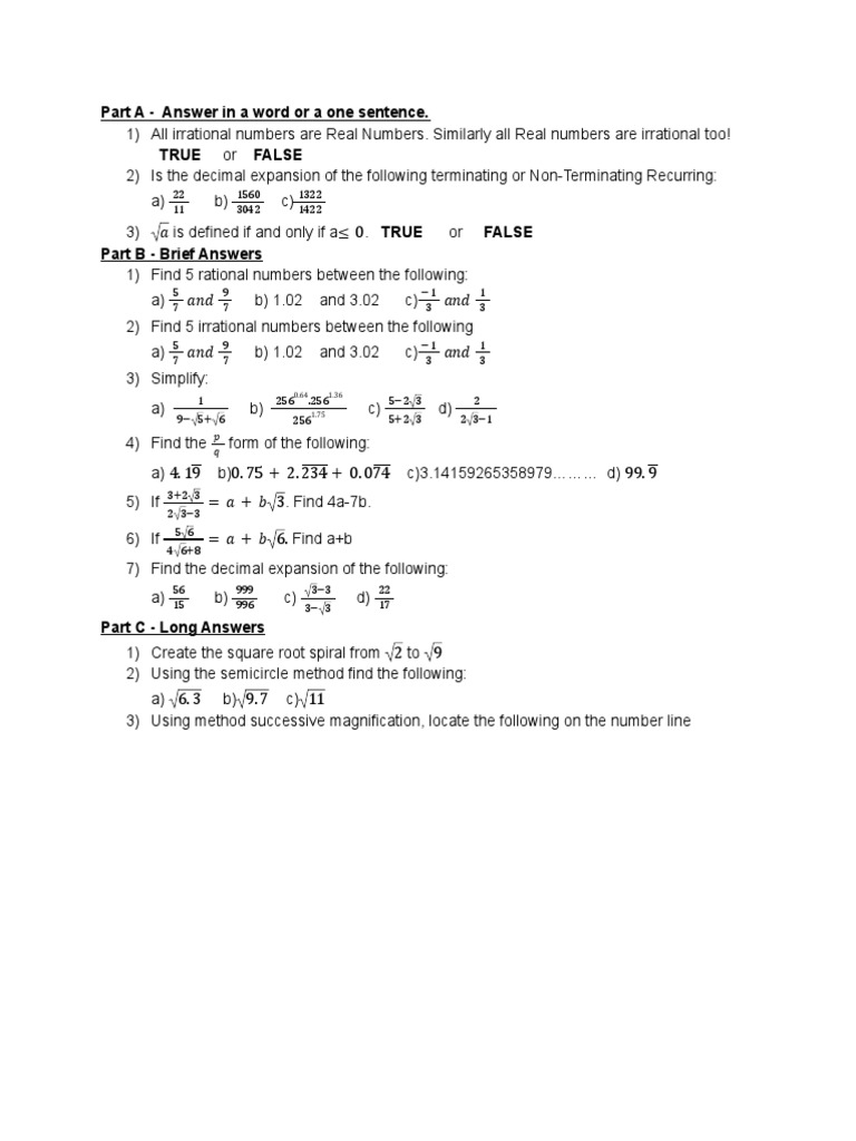 Number System - Worksheet 2 | PDF