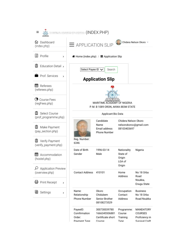 Application Slip - MAN Registration Portal | PDF