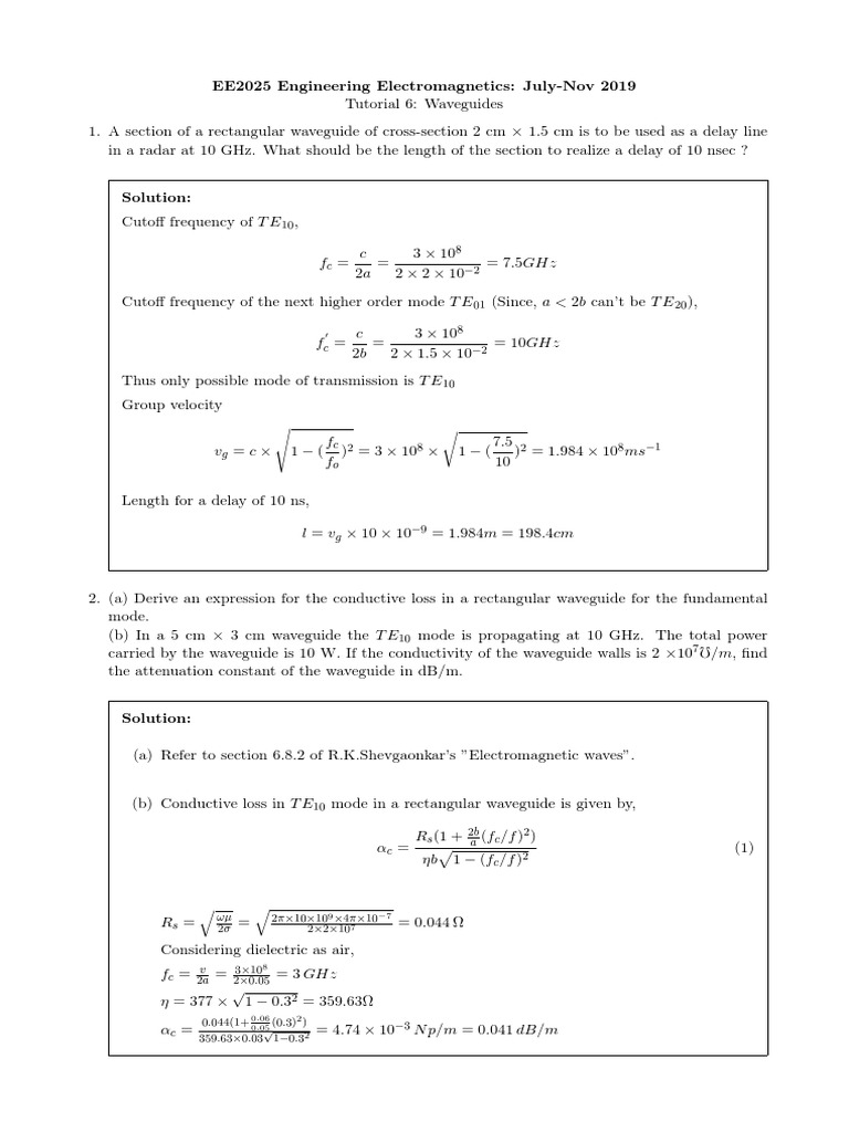 Tutorial 6 | Download Free PDF | Waveguide | Telecommunications Engineering