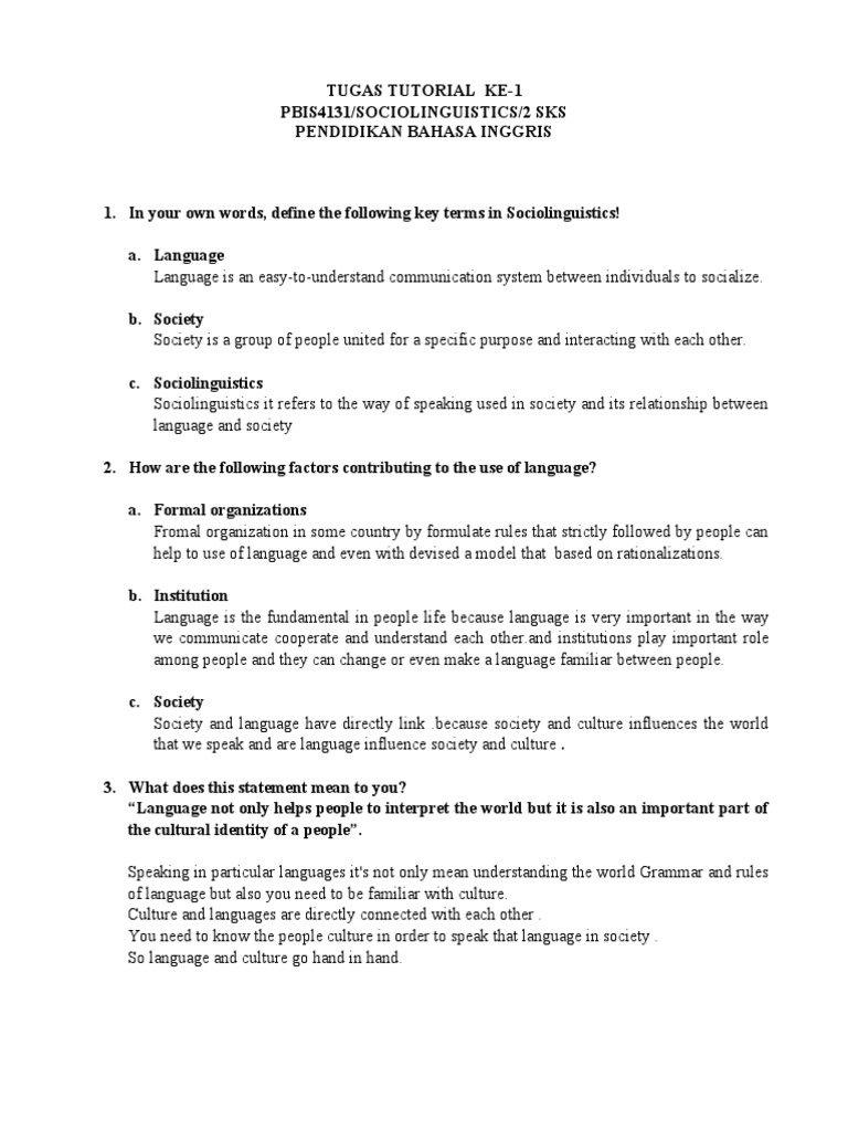 Tugas Tutorial 1 - Sociolinguistics | PDF | English Language | Sociolinguistics