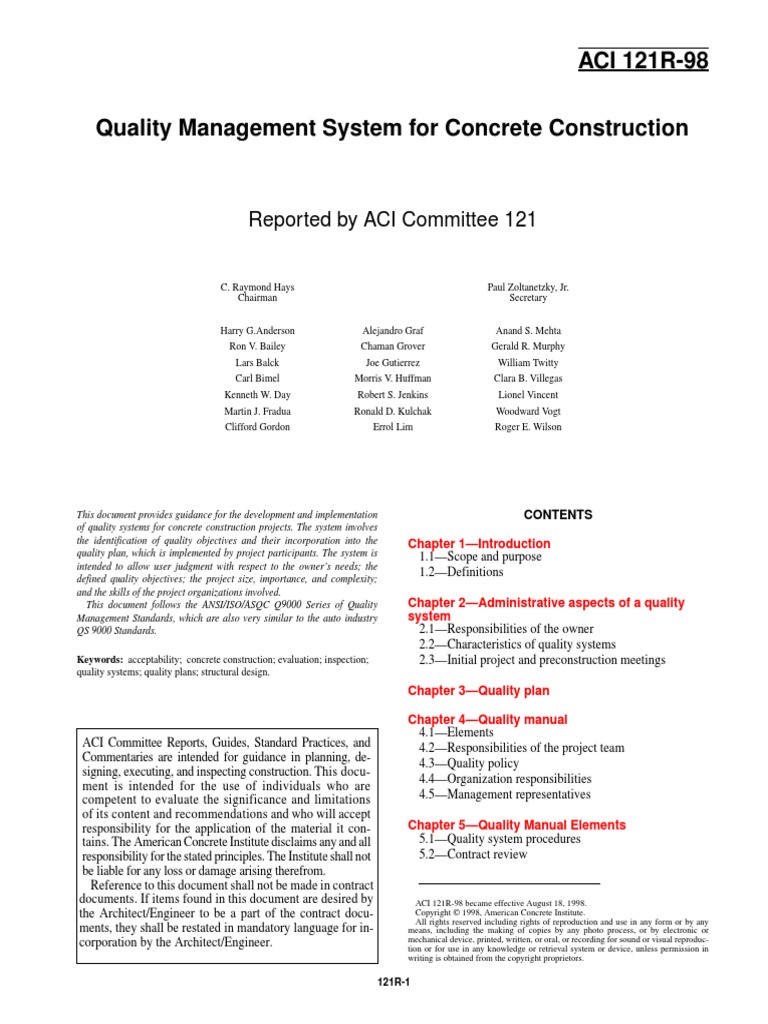ACI 121R-98 - Quality Management System For Concrete Construction | PDF ...